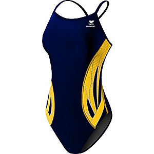 TYR SPORT Women's Phoenix Splice Diamondfit Swimsuit (Navy/Gold, Size 30)