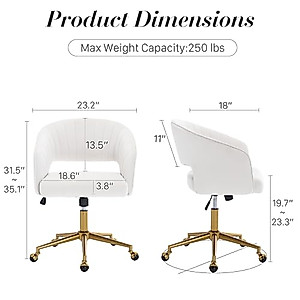 Homedraft Home Office Swivel Desk Chair, Modern Velvet Desk Chair, Height Adjustable Armchair with Gold Base, Ergonomic Office Chair for Living Room Vanity Study Computer Room, Cream