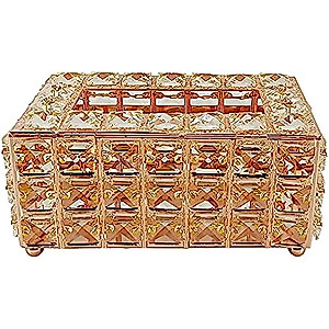 Handmade Square Crystal Tissue Box Tray 200pc Paper Towel Storage, Silver Rectangle Cover Luxury Toilet Holder for on Bathroom Vanity/Countertop/Bedroom Dresser/Night Stand/Desk/Table Rectan (Gold)
