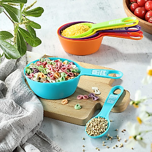 12PCS Measuring Cups, Little Cook Colorful Measuring Cups and Spoons Set, Stackable Measuring Spoons, Nesting Plastic Measuring Cup, kitchen Measuring Set for Baking & Cooking (6+6, Multi Colors)