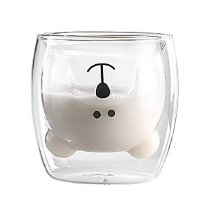 MUCHENGGIFT Cute Mugs Bear Tea Coffee Cup Milk Couple Double Wall Glass Mugs Funny Valentine's Day Birthday Gifts for You