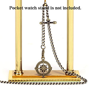 SIBOSUN Pocket Watch Albert Chain T Bar & Lobster Clasps Watch Chain Vest Chain for Men Curb Link Chain 2 Hooks with Antique Compass Pendant Design Charm Fob T-Bar Chain Bronze