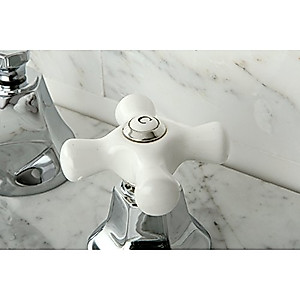 Kingston Brass KS4461PX Metropolitan Widespread Lavatory Faucet with Porcelain Cross Handle, Polished Chrome,8-Inch Adjustable Center