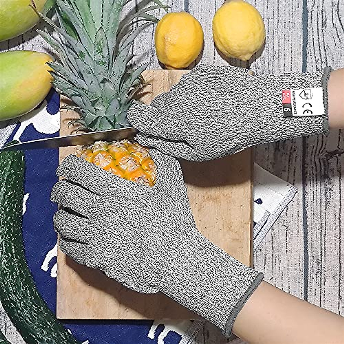 DEYAN Cut Resistant Gloves - 2 Pairs Food Grade Safety Cutting Gloves, Level 5 Protection, Used for Meat Cutting, Oyster Shucking, Wood Carving, Gardening (Large)