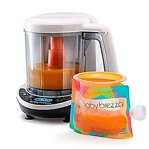 Baby Brezza One Step Baby Food Maker Deluxe – Cooker and Blender to Steam + Puree in 1 Step – Auto Shut Off - Make Organic Food for Infants and Toddlers - Set of 3 Pouches + 3 Funnels