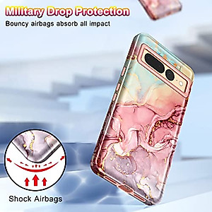 Btscase Case, Marble Pattern 3 in 1 Heavy Duty Shockproof Full Body Rugged Hard PC+Soft Silicone Drop Protective Women Girl Covers for Google Pixel 7 Pro (2022), Rose Gold