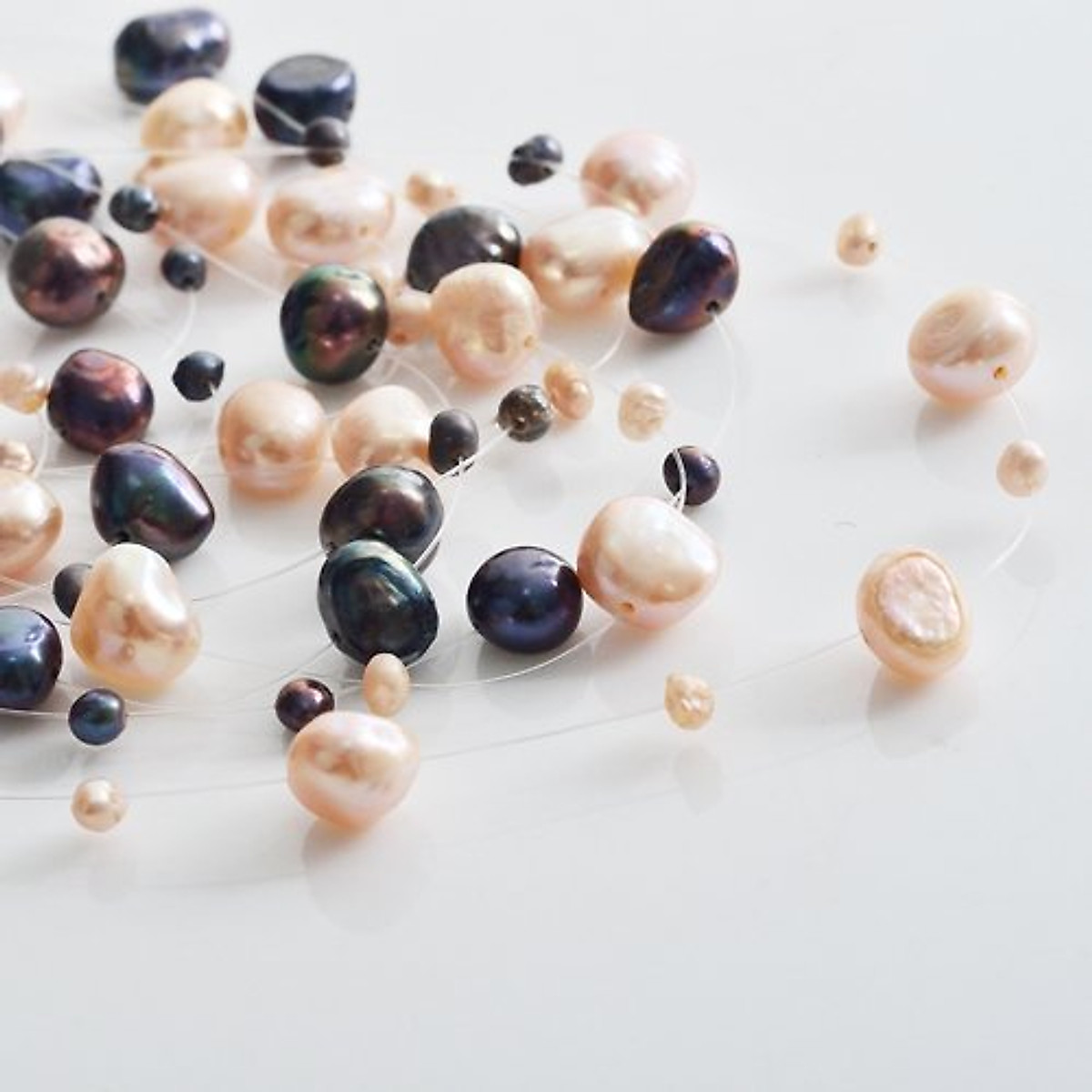 LUREME Multicolor Irregular Freshwater Pearl Cream and Black Multilayer Strand Illusion Necklace for Women 100555