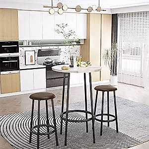 AWQM 3 Piece Pub Dining Set, Round Bistro Table and Chairs, Small Bar Table Set for Breakfast Nook, Kitchen, Apartment, Small Spaces - White
