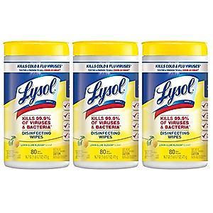 Lysol Disinfectant Wipes, Multi-Surface Antibacterial Cleaning Wipes, For Disinfecting and Cleaning, Lemon and Lime Blossom, 80 Count (Pack of 3)