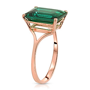 Galaxy Gold GG Stunning 4.50 Carats 14K Solid Rose Gold Brilliant Emerald Cut Emerald Solitaire Ring with Genuine Vibrant Emerald Octagon Shape Anniversary Engagement Promise Her Him Unisex (7)