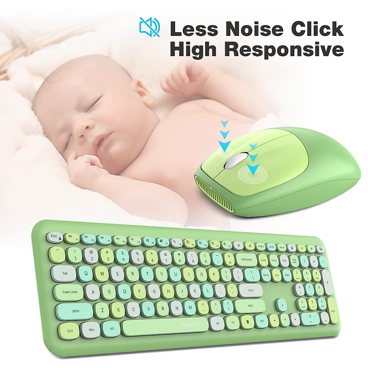 MOFII Wireless Keyboard and Mouse Combo Silent, Slim Compact 2.4G USB Full Size Wireless Mouse and Keyboard Combo, Cute 110 Keys Keyboard for PC, Notebook, MacBook, Tablet, Laptop, Windows System