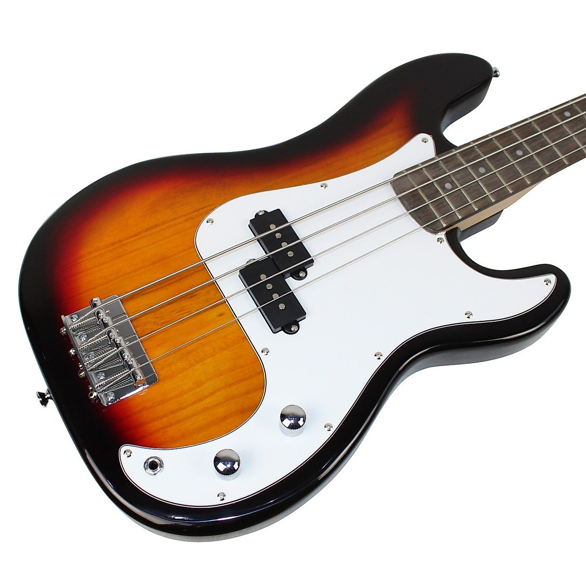 Stedman Pro Beginner Series Bass Guitar Bundle with 15-Watt Amp, Gig Bag, Instrument Cable, Strap, Picks, and Polishing Cloth - Sunburst