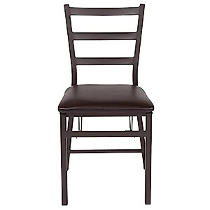 Flash Furniture 2 Pack HERCULES Series Brown Folding Ladder Back Metal Chair with Brown Vinyl Seat