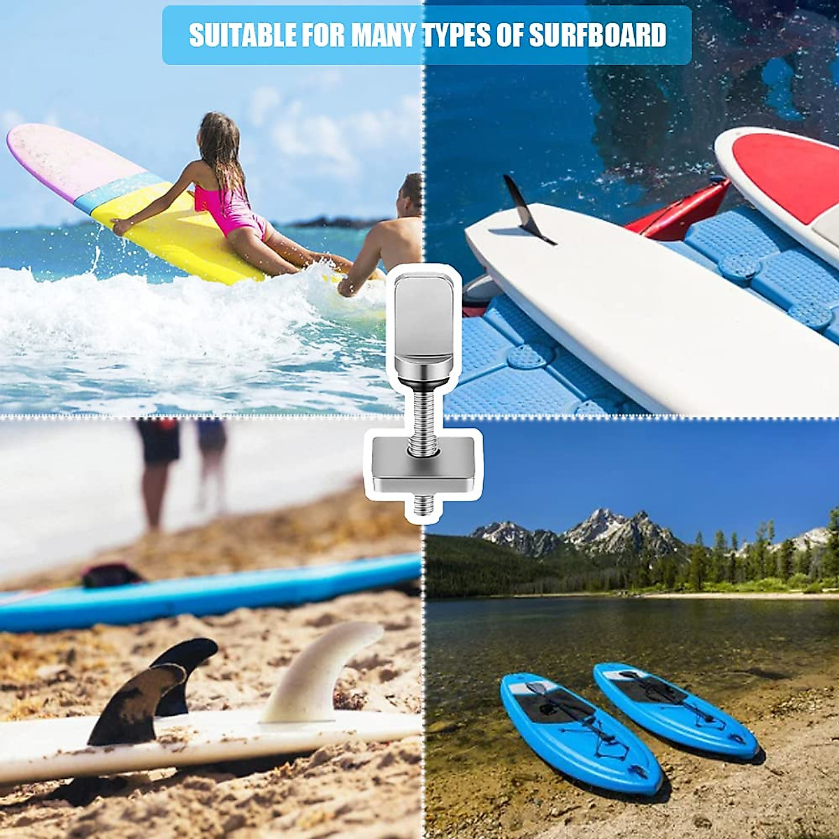 6 Pieces Surfboard Fin Screws, No Tool Stainless Steel Thumb Fin Screw for SUP Surf Longboard Paddleboard and BoardWorks SUP Center Fin Adapters Surfing Accessories