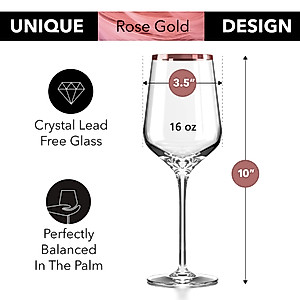 Phnx Phyr Hand Blown Crystal Rose Gold Wine Glasses set 2 - Stem wine glass set - Long Stem wine glasses - Red wine glasses set of 2 - Large white wine glass - Stemmed wine glasses - Gift packaging