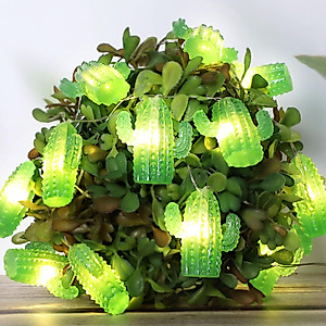 Tropical Themed String Lights Decoration, Cactus Succulents 10ft 20 LEDs Cacti Fairy Lights Battery Powered Remote for Desert Texas Cowboy Wreath Bedroom Wedding Home Party Supplies Decor