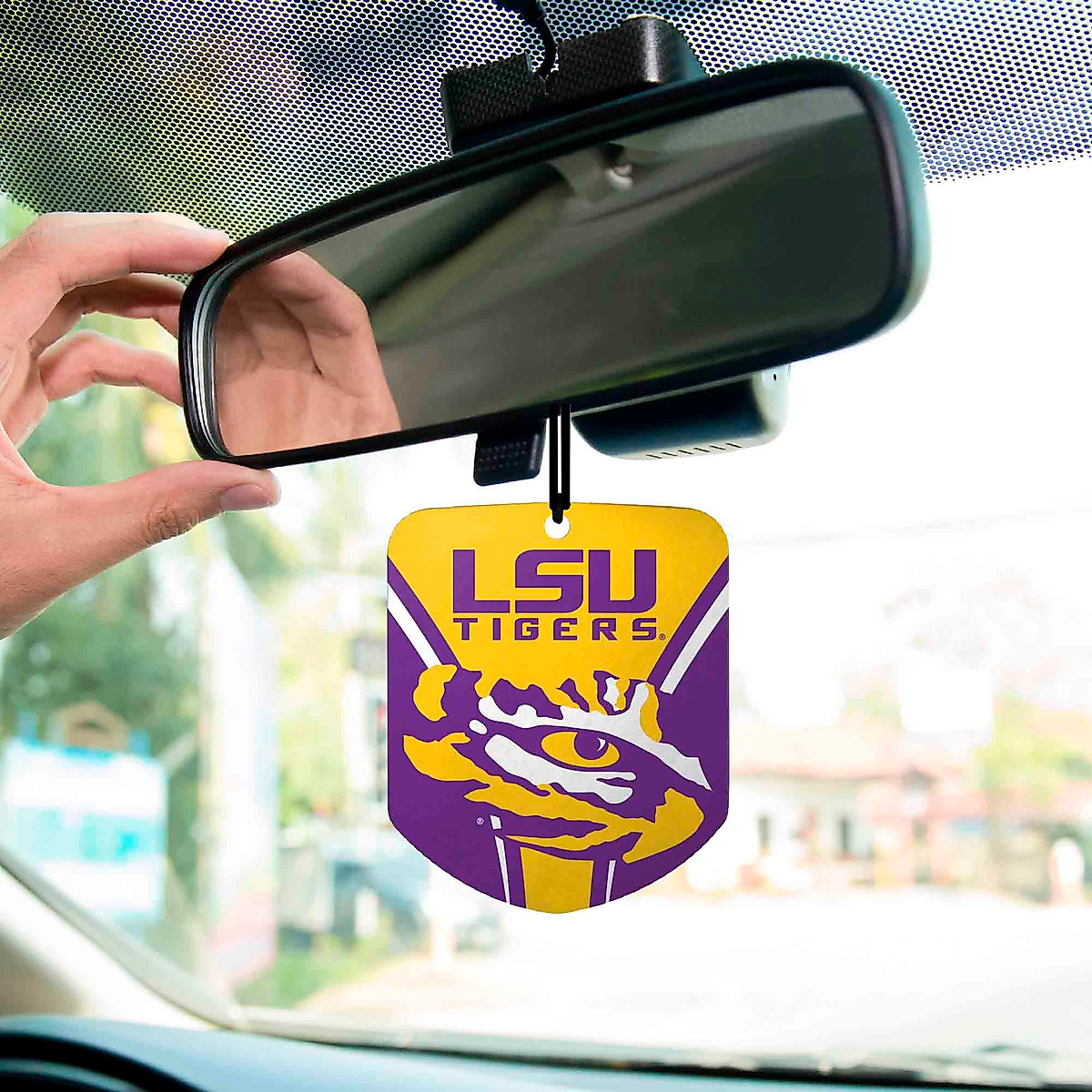 FANMATS 61618 NCAA LSU Tigers Hanging Car Air Freshener, 2 Pack, Black Ice Scent, Odor Eliminator, Shield Design with Team Logo