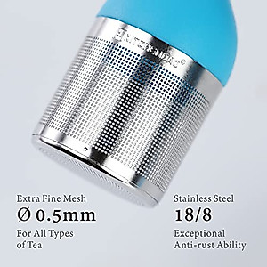 KITCHENDAO 2 in 1 Silicone Extra Fine Mesh Tea Infuser Filter with Integrated Spoon, Anti-floating Tea Steeper, Stainless Steel Tea Diffuser Strainer for Loose Leaf Tea, BPA Free, 2 Pack
