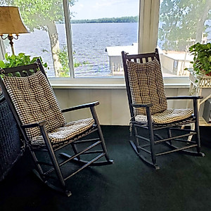 Barnett Home Decor Farmhouse Check Black Standard Rocking Chair Cushions - Latex Foam Fill Rocker Seat Pad & Backrest Cushion with Ties - Tufted, Reversible, Machine Washable, Checkered