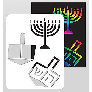 Izzy 'n' Dizzy Hanukkah Scratch Stencil Art Kit - 8" x 6" - Includes Sctatch Stick - Chanukah Arts and Crafts - Gifts and Games