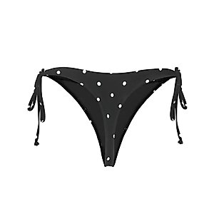 RELLECIGA Women's Black Polka Dot Tie-side Thong Bikini Bottom Size X-Small