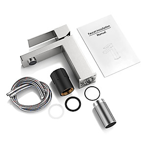 Modern Bathroom Faucet, Kamoson Single Hole Bathroom Sink Brushed Nickel Stainless Steel Fashion Square Faucet Safe Water Supply, Vanity Basin Mixer Tap with Deck Mount