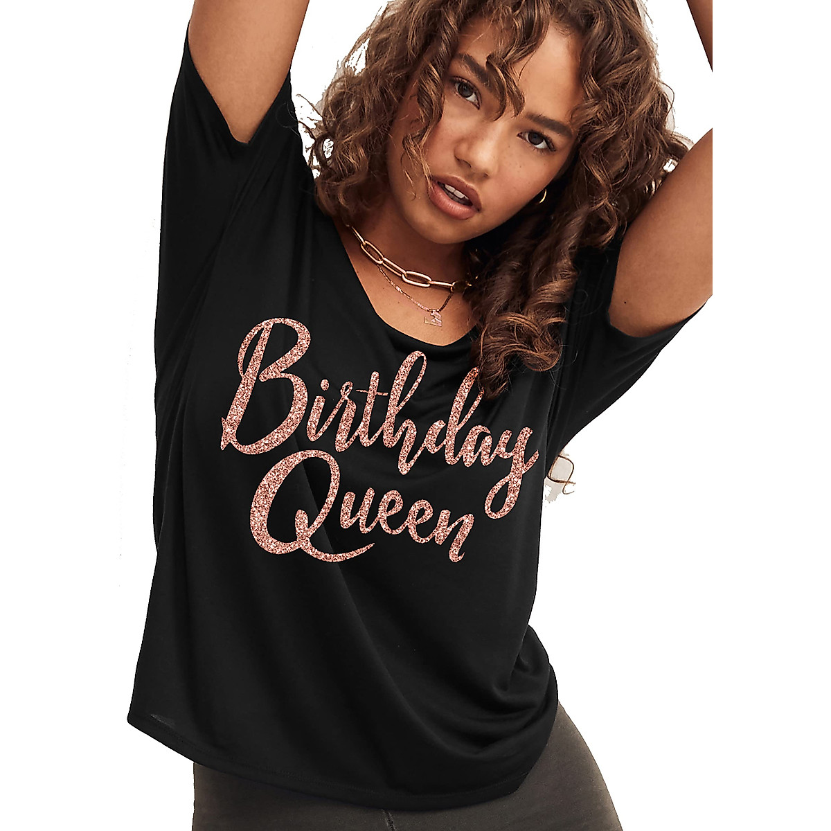 Birthday Tees for Women - Rose Gold Girly Birthday Queen T-Shirt - X-Large - Black Tee(Queen RsG) Blk/XL