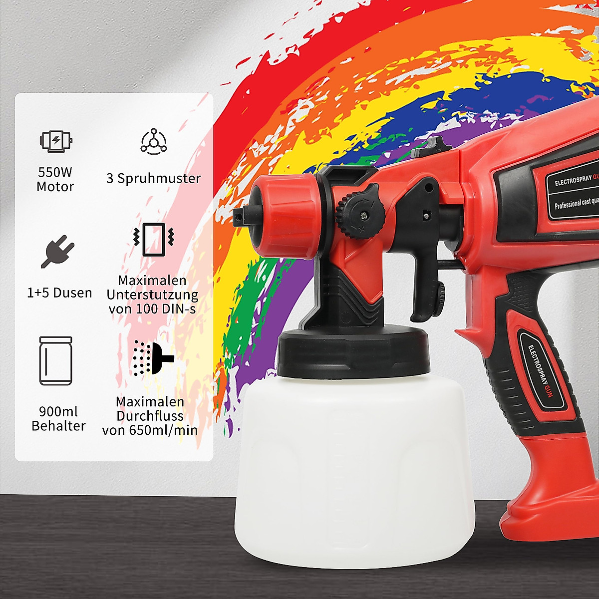 Tokenkuko Paint Sprayer,650W HVLP Household Electric Paint Spray Gun,3 Spray Pattern HVLP Spray Gun,1400ML,Easy to Clean for Furniture, Cabinets, Fence, Car, Bicycle, Garden Chairs
