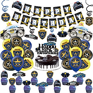 Police Birthday Party Decoration Police Party Supplies Include Police Happy Birthday Banner Police Latex Balloons Police Car Foil Balloons Police Background Police Cake Topper Cupcake Topper Spirals