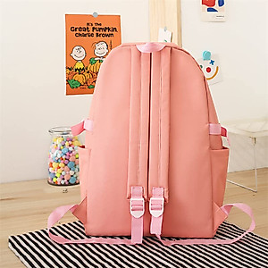 4Pcs Kawaii Canvas School Backpack with Pendant, Aesthetic Laptop Shoulders Ita Bag, School Supplies Stationary for Back to School (Purple)
