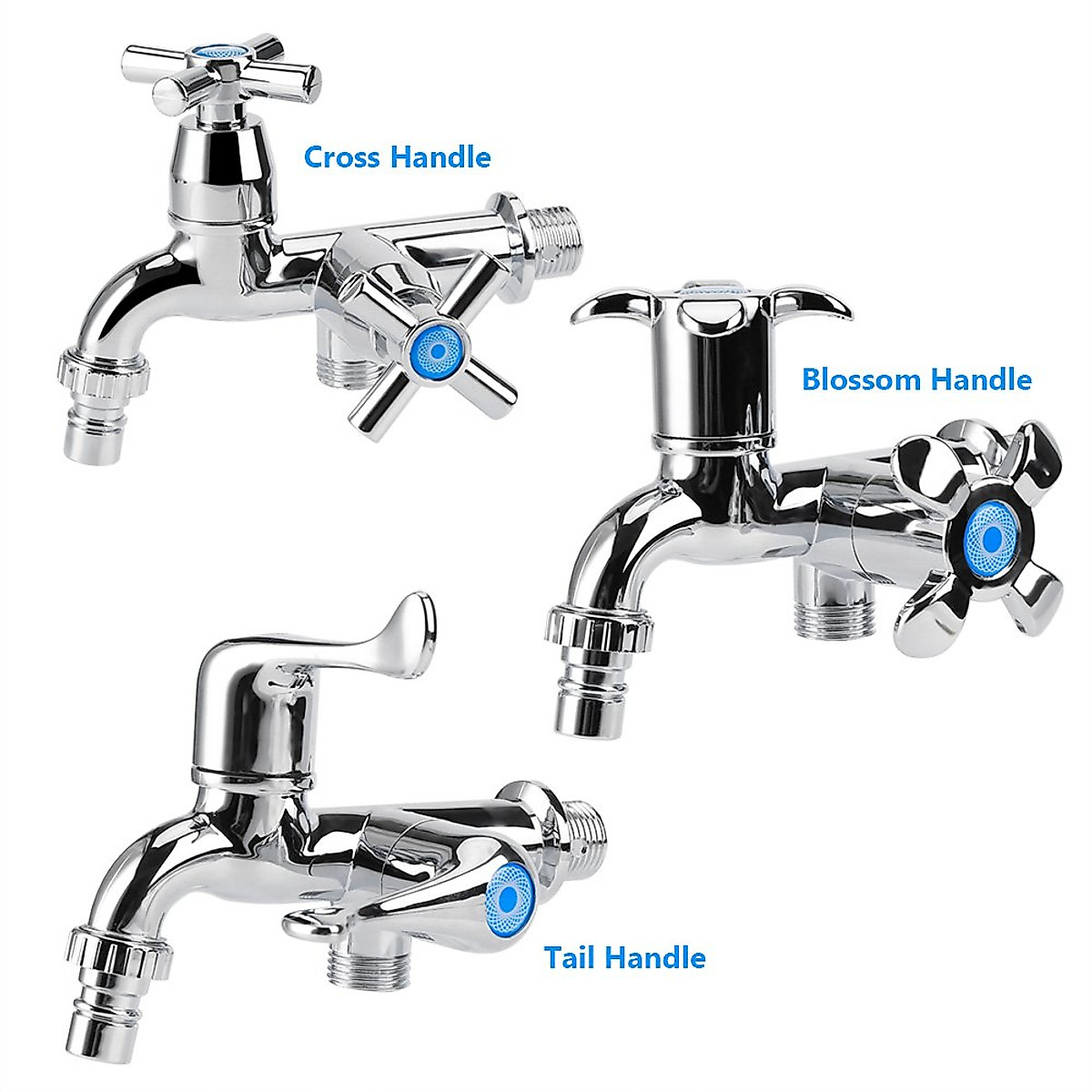 Fdit Water Tap Faucet Sink Basin Single Cooler Mixer Tap Double Spout Double Switch for Washing Machine Kitchen Sink Garden (Blossom Handle)