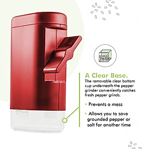 PepperMate Traditional Pepper Mill- Manual High Volume Peppercorns and Salt Grinder with Ergonomic Turnkey Handle and Ceramic Precision Mechanism with Adjustable Grind for the Gourmet Chef (Red)