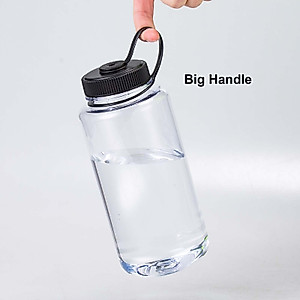 SUNNOW 6 Pack Clear Water Bottles Bulk, 32 oz Reusable Plastic Bottle with Handle, Wide Mouth, Lightweight for Sports Travel Gym Cycling Hiking, Personalized DIY Gift Women Men Teacher Nurse