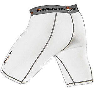 Meister MMA Compression Rush Fight Shorts w/Cup Pocket - White - Small (30-31)