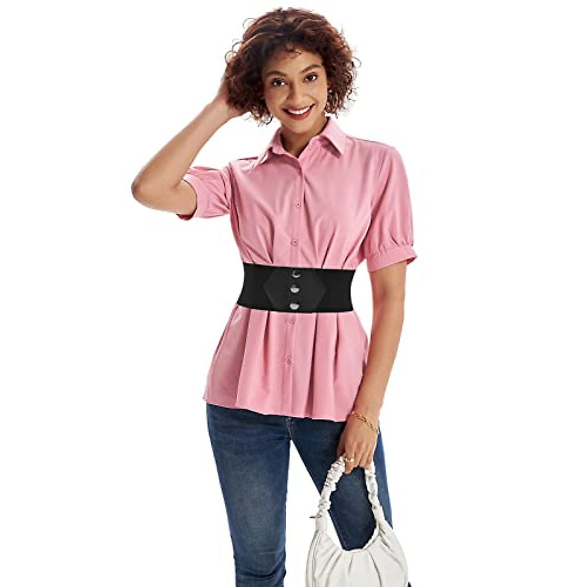 GRACE KARIN Women Stretchy Corset Belt Snap Button Elastic Waist Cinch Belt 10 cm Wide Elastic Belt XX-Large