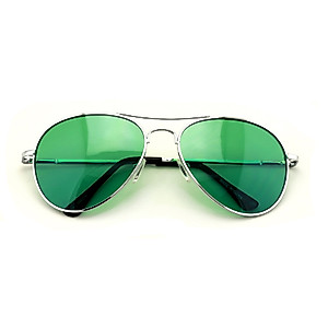 Vision World Eyewear - Colorful Silver Metal Aviator With Color Lens Sunglasses (Green lens)