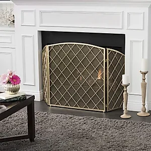 Christopher Knight Home Amiyah 3 Panelled Iron Fireplace Screen, Gold