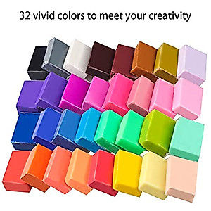 Super Valuable 32 Colors Small Block Polymer Clay Set Oven Bake Clay, Tomorotec Non-Toxic Molding DIY Clay Oven Baking Clay for Kids, Artists (Softer)