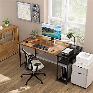 Ecoprsio Computer Desk, 39 Inch Small Desk for Small Space, Modern Study Writing Desk with Storage Shelves, Reversible Laptop Table for Home Office, Gaming Room, Bedroom, Workstation, Rustic and Black