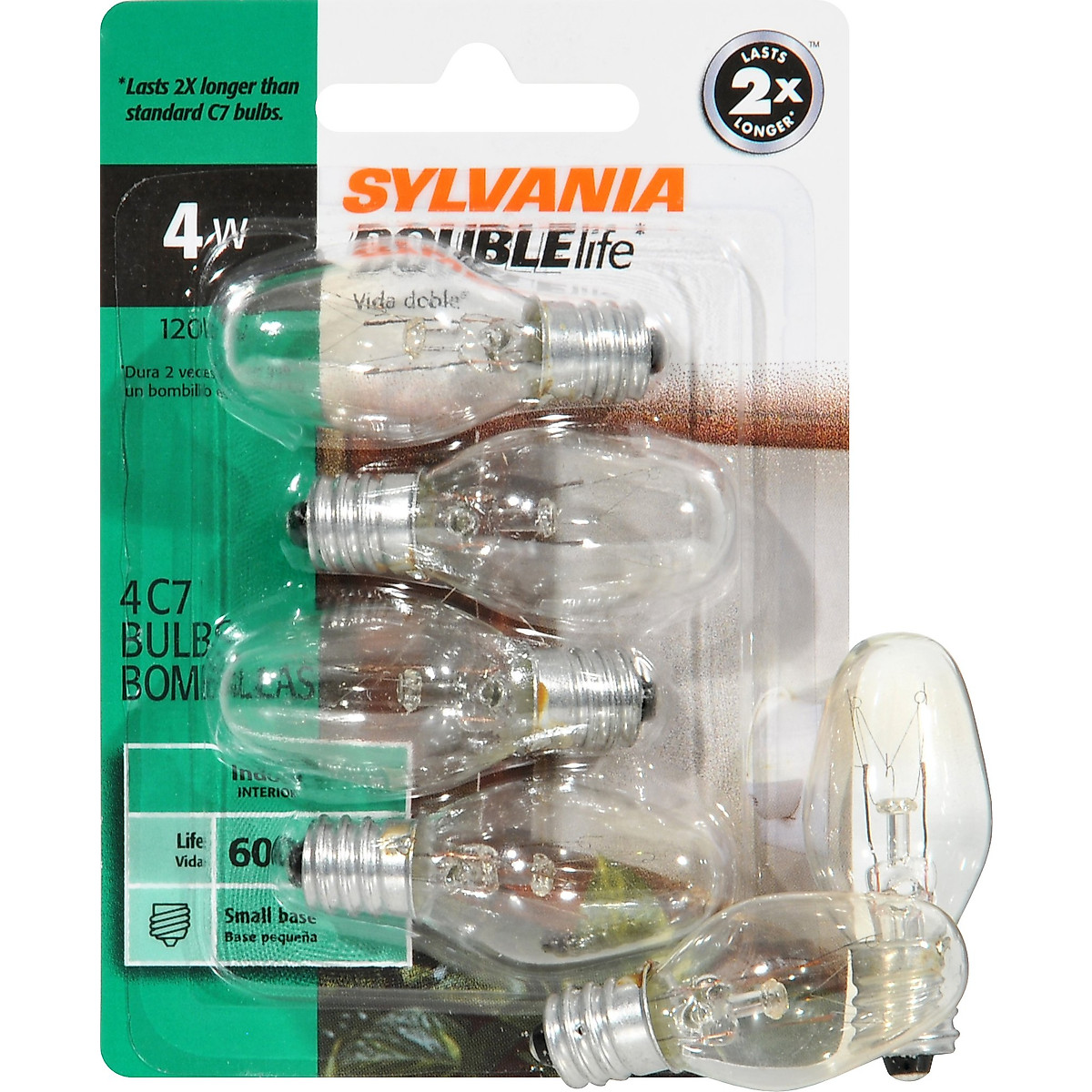 Sylvania Home Lighting 13523 C7-4W Incandescent Light Bulb, Candelabra Base, 4 Piece
