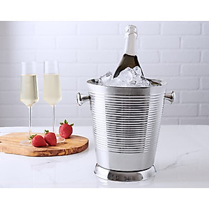 Sol Living Champagne Bucket - Double Wall Insulated Stainless Steel - Wine & Champagne Holder - Portable Chiller Bin for Bars, Parties, Commercial Use - Ribbed, 3.6 Qt