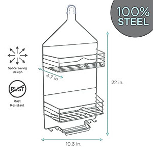 Bath Bliss Aztec Hanging Shower Caddy | Bathroom Storage & Organization | Shower Head Hang | Holds Large Bottles | Accessory Hooks | Suction Cup Backing | Grey