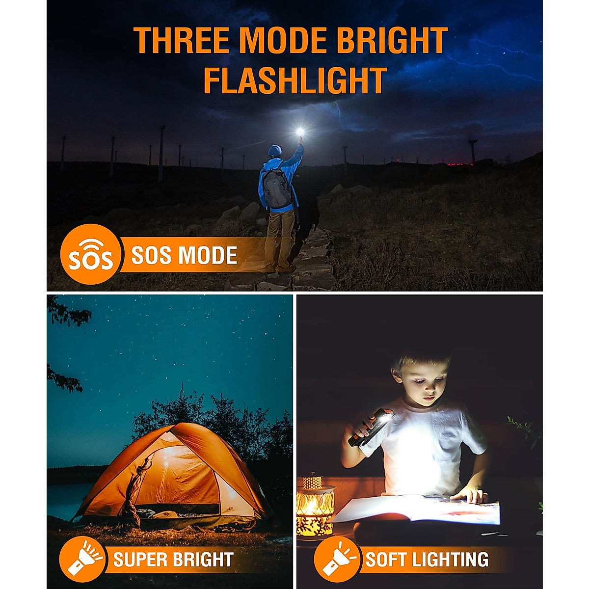 MetFut Solar Power Bank 38800mAh, Solar Charger with Suction Cup Mount Three Modes Flashlight-Steady/SOS/Strobe IPX7 Waterproof/Dustproof/Shockproof External Battery Pack 3 USB Charging Ports(Orange)