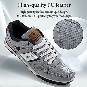AX BOXING Mens Casual Shoes Comfortable PU Leather Fashion Sneakers Breathable Low-Top Walking Shoes(Grey, Size_10)