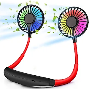 MoCaBy Portable Neck Fan, Upgraded Neck Fan with Color Changing LED, Aromatherapy, 3 Level Speed, 360° Rotation, USB Rechargeable for Sport, Office, Outdoor, Travel