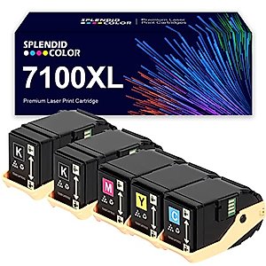SPLENDIDCOLOR Remanufactured 5 Pack High Yield 7100 Toner Cartridge 106R02599 106R02600 106R02601 106R02605 Replacement for Xerox Phaser 7100 Printer.