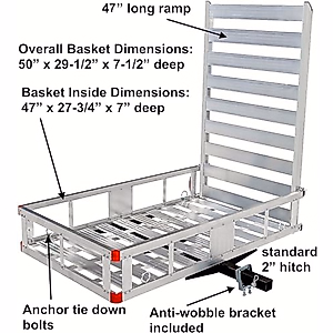 MaxxHaul 80779 50" x 29.5" Trailer Hitch Mount Aluminum Cargo Carrier With High Side Rails With 47" Ramp For RV's, Trucks, SUV's, Vans, Cars - 500 lb. Capacity