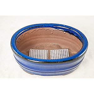 6" Oval Blue Glazed Bonsai/Succulent Pot + Soil + Tray + Rock + Mesh Kit
