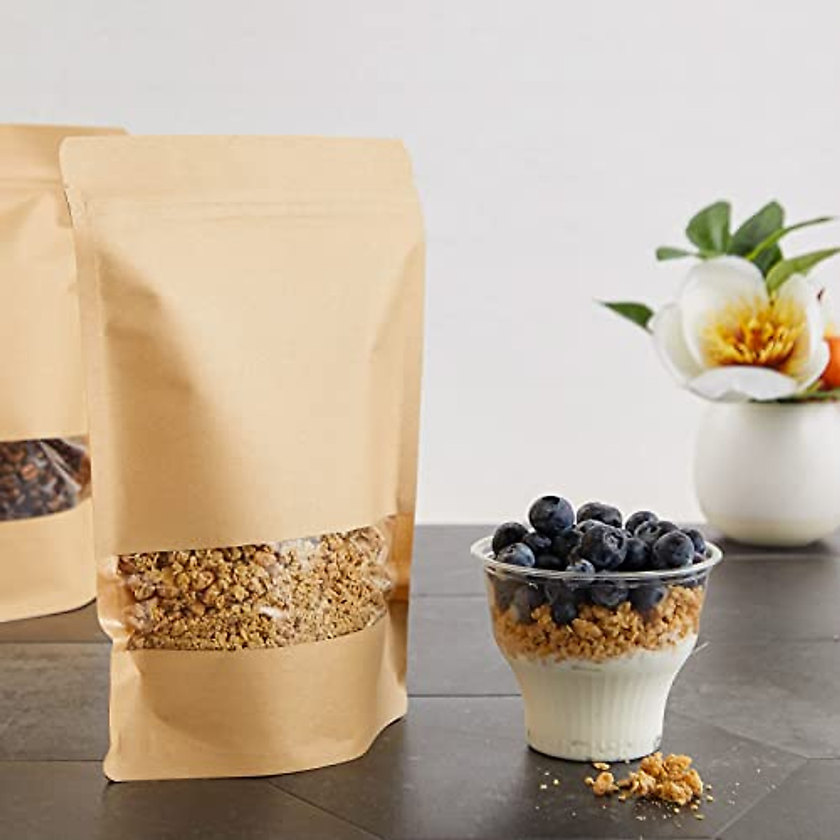 Kraft Stand Up Pouches, Clear Window Sealable Bags for Packaging (7x10 In, 120 Pack)