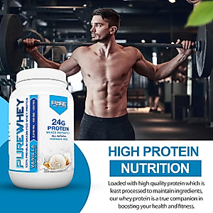 Pure Label Nutrition Vanilla Whey Protein Concentrate, Pre Workout Protein Powder with Essential Amino Acids, 100% Grass Fed, for Post Workout Recovery & Muscle Building, Low Carb - 2lbs